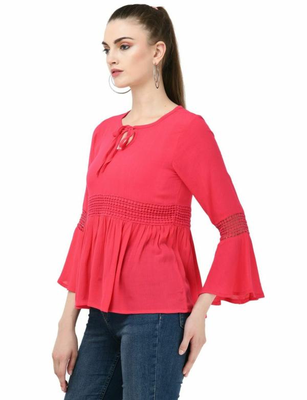 SAAKAA Women's Crepe Light Pink Lace Top - JioMart