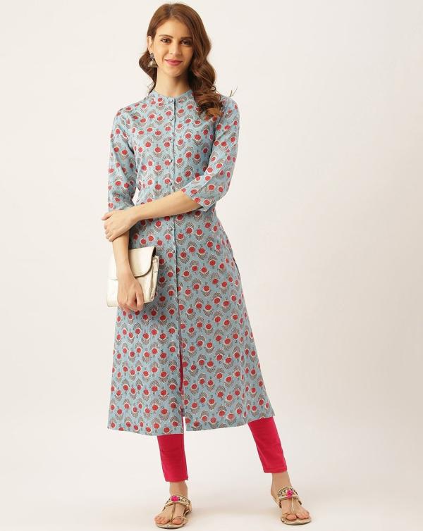 Blue Front and Side Slit Kurta - JioMart