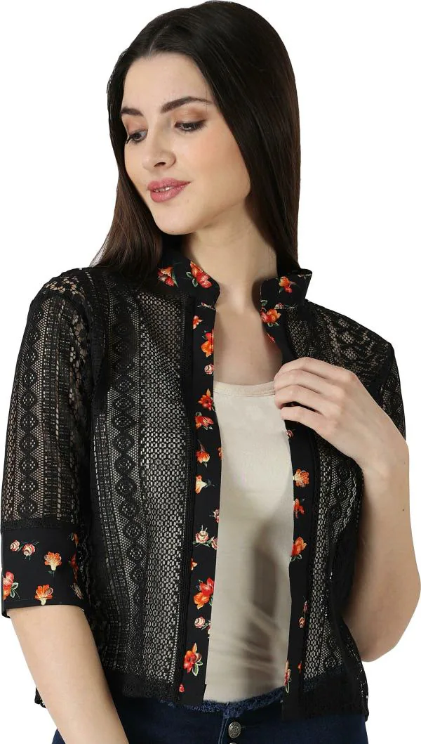 DGDNDY Women Black Self Design Net Shrug (32) - JioMart