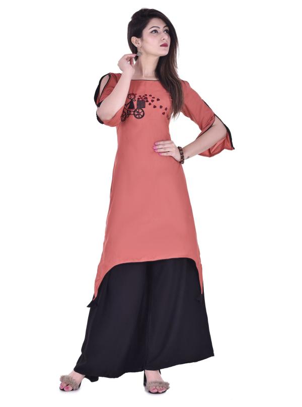 Maquien Women Peach Embroidered Rayon Kurta Suit Set - JioMart