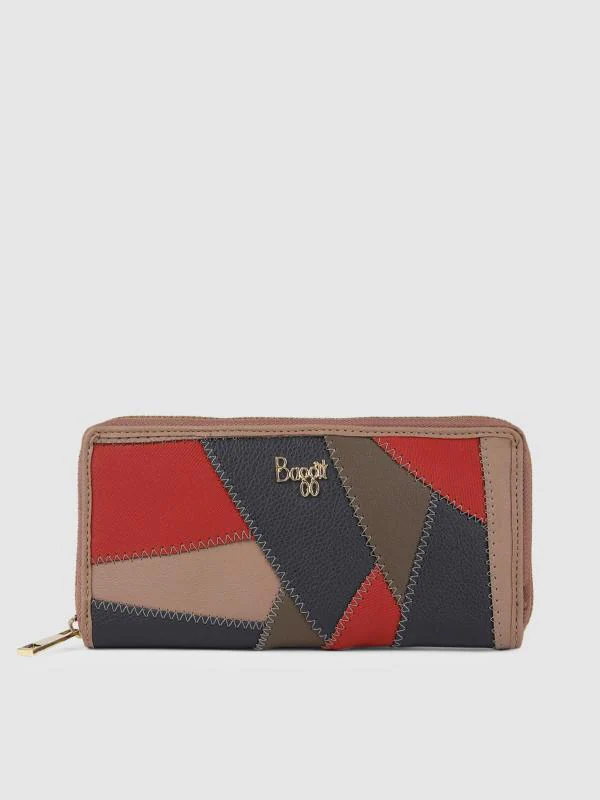 Baggit Women Beige and Navy Blue Synthetic Leather Zip Around Wallet ...