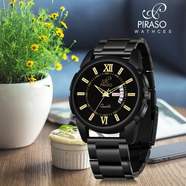 PIRASO Analog Black Dial Black Strap Watch for Men and Boys - JioMart