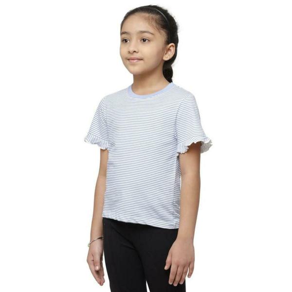 De Moza Girls Blue and White Printed Cotton Top - 8 to 9 Years - JioMart