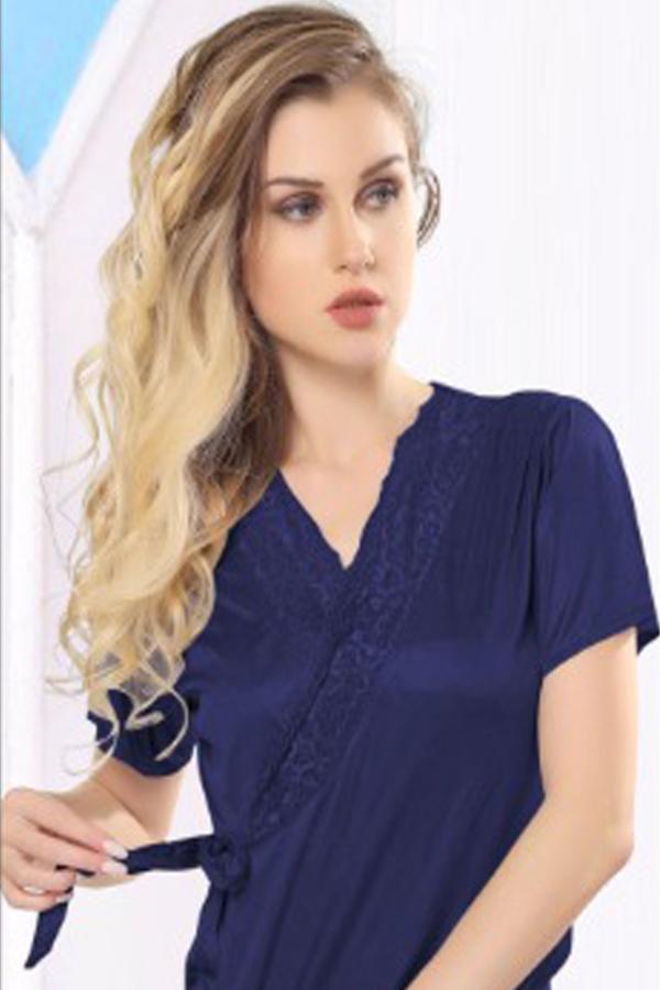 Aprozone Solid Silk Fabric Blue colored Bridal Nighty - JioMart