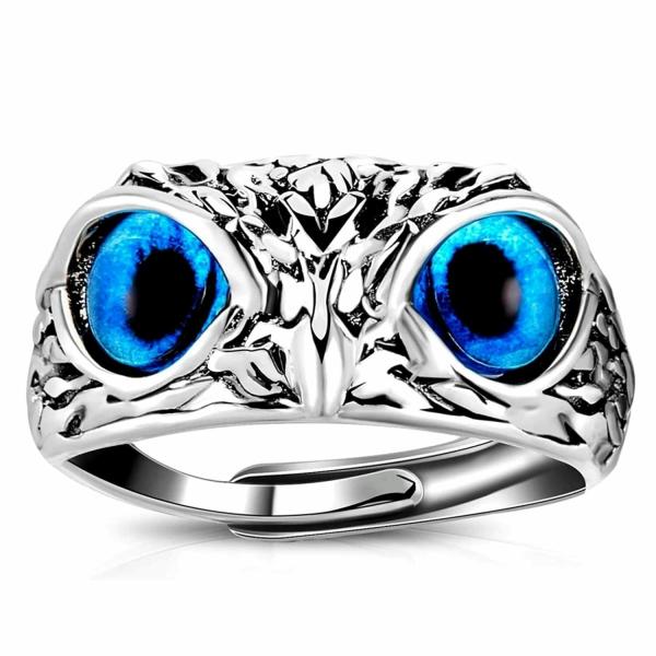 Blue Demon Eyes Owl/Ullu Bird Face Design Thumb Finger Ring Stainless ...