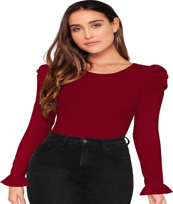 PLERIZA Casual Solid Women Maroon Top - JioMart