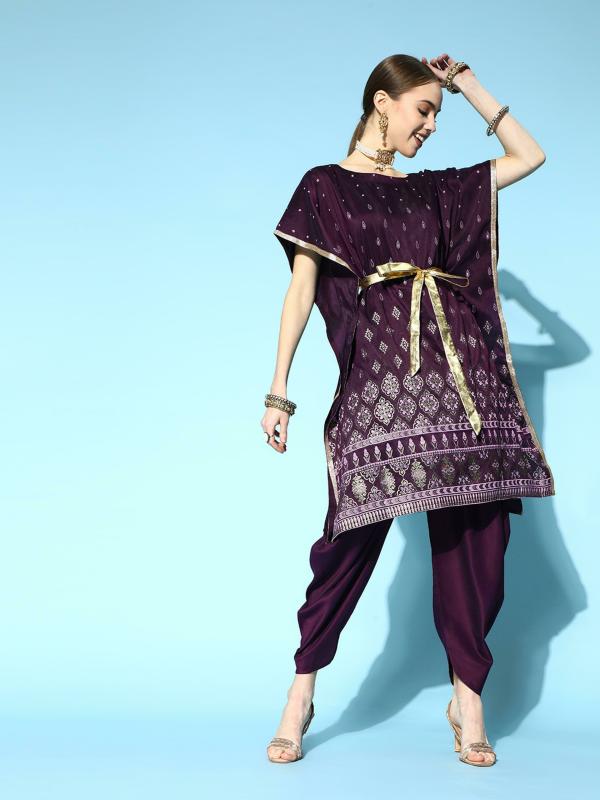 Ziyaa Women Purple Floral Kurta Dhoti Set - JioMart