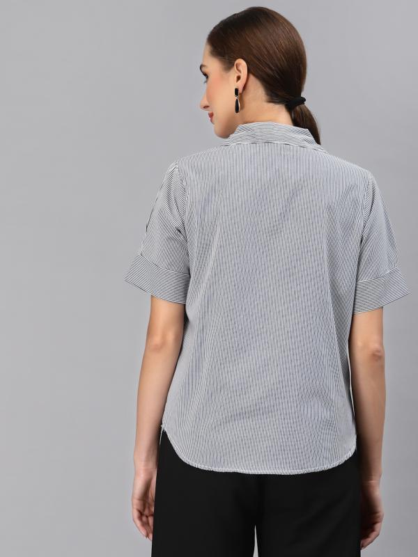 Style Quotient Women Navy Blue Smart Striped Formal Shirt - JioMart