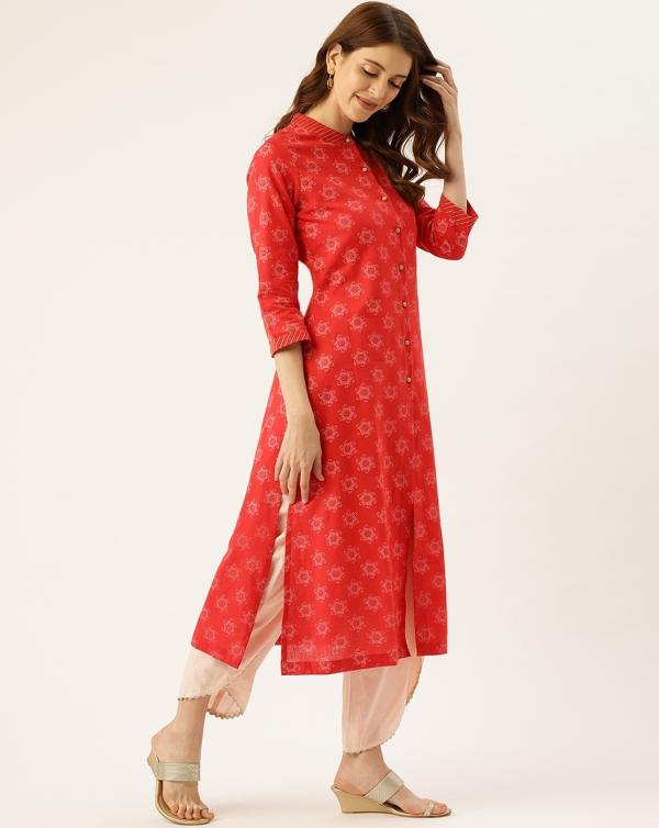 Red Front and Side Slit Kurta - JioMart