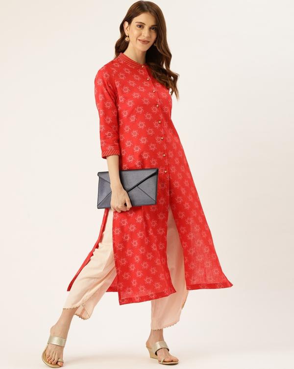 Red Front and Side Slit Kurta - JioMart