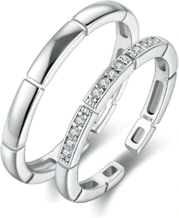 Nilu's Collection Sterling Silver Plated Couples Ring for Men and Women (Set of 2) - JioMart