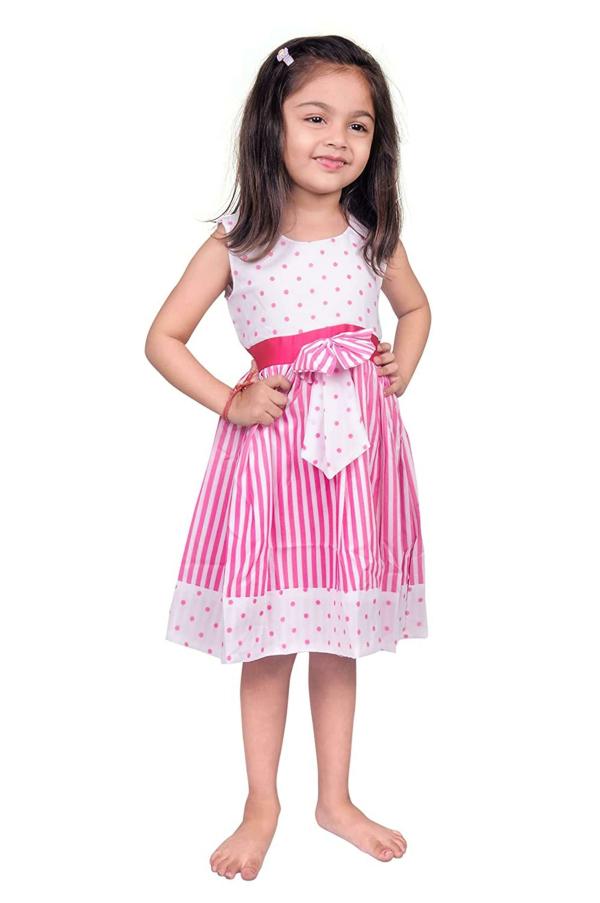 TIOR Girls Pink Striped Dress (1-2 Y) - JioMart