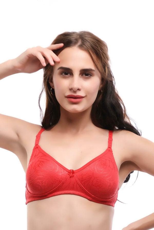 DAISY DEE Red Self Design Cotton Blend Bra - JioMart