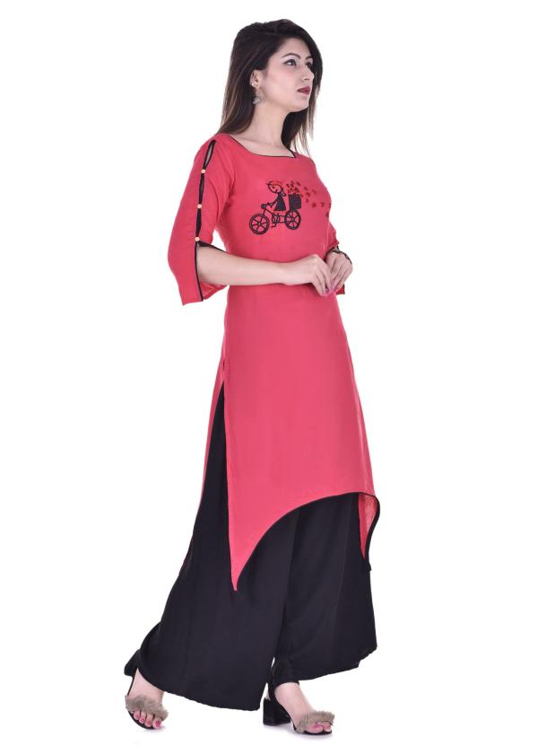 Maquien Women's Rayon Embroidered Straight Kurti - JioMart