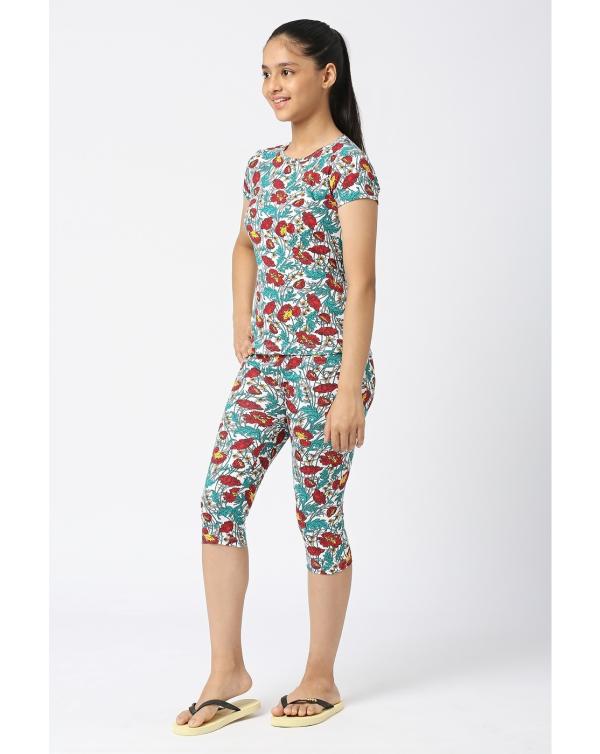 SINI MINI Round Neck With Half Sleeve Top & Capri Green Girls Casual ...