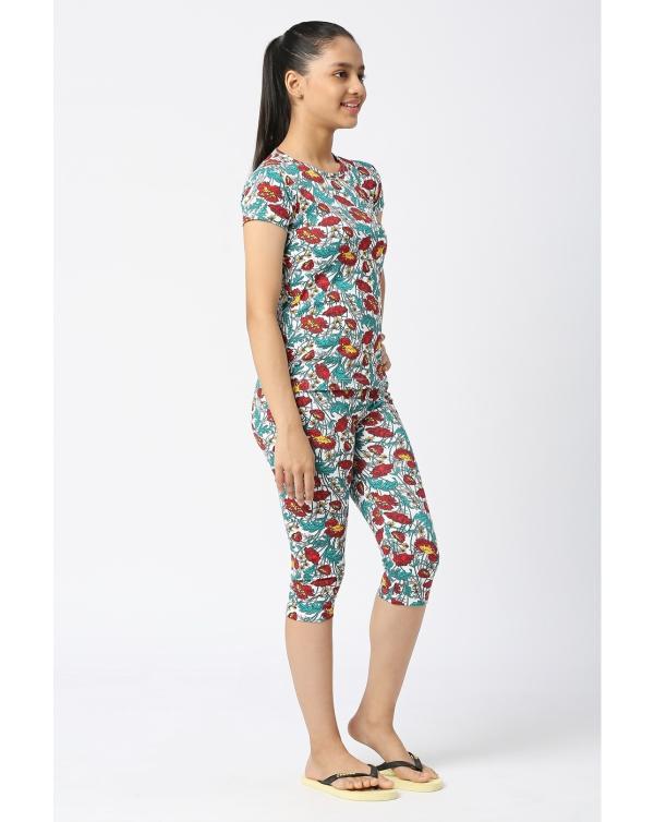 SINI MINI Round Neck With Half Sleeve Top & Capri Green Girls Casual ...