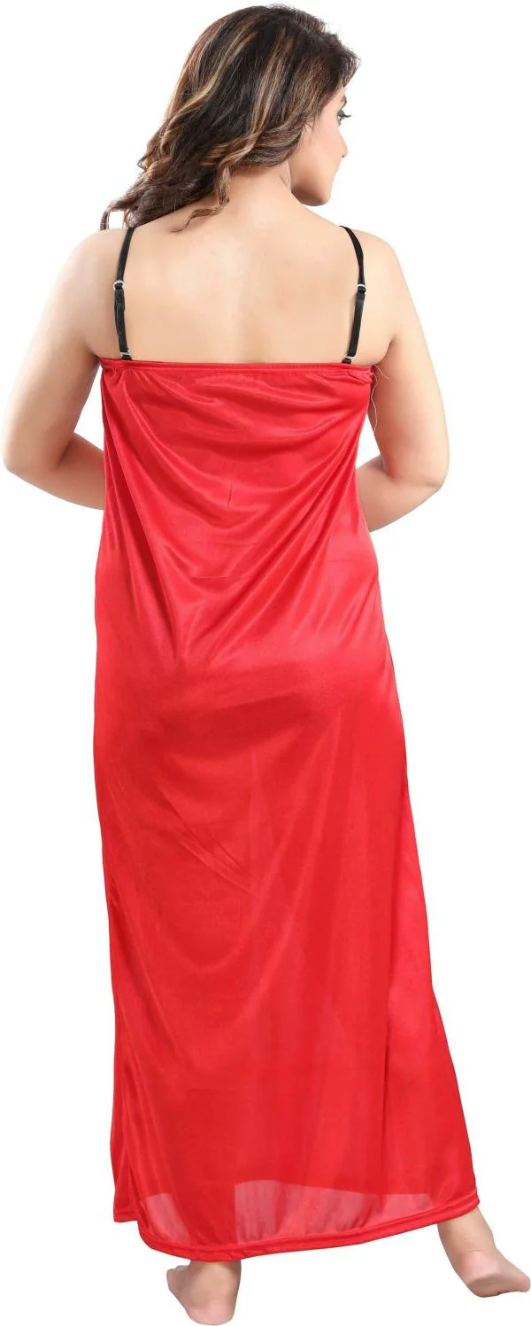 Ultraviolet Women Black, Red Solid Satin Nighty Set - JioMart