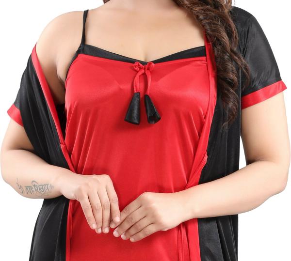 Ultraviolet Women Black, Red Solid Satin Nighty Set - JioMart