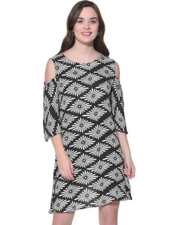 PURYS Women Black Floral Print Viscose Rayon Dress - JioMart