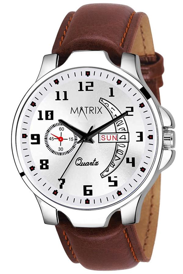 Matrix Day & Date Display Analog Wrist Watch for Men & Boys (White ...