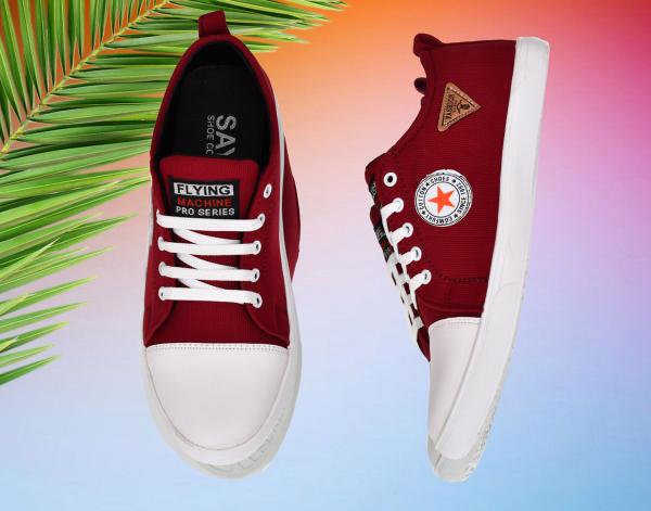 RECAN Men's Red Canvas Stylish Lace-Up Sneakers - JioMart
