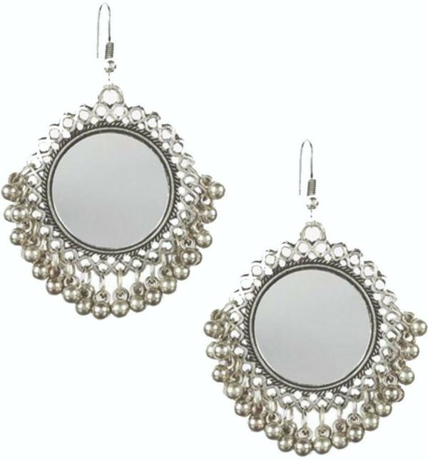Art Sundari Silver-Plated Alloy Boho Mirror Round Mirror Drop Drops and ...