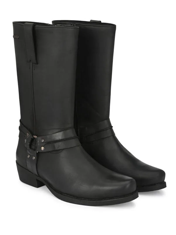 Delize Matt black men’s calf length leather riding boots - JioMart