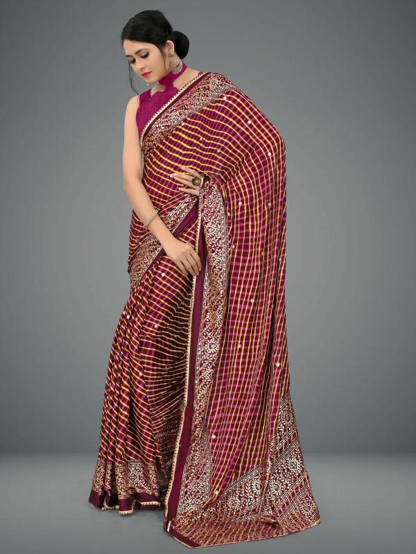 Henzila Women Maroon Checkered Chiffon Single Saree - JioMart