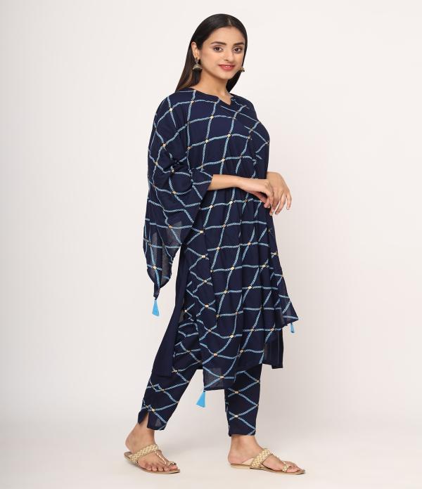 Sitaram Designer Navy Blue Kurta Pant With Dupatta set (Chex Foil ...