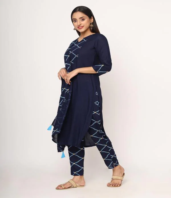 Sitaram Designer Navy Blue Kurta Pant With Dupatta set (Chex Foil ...