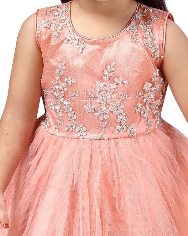 Aarika Girls Peach Color Embroidered Net Frock - JioMart