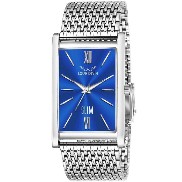 LOUIS DEVIN Analog Blue Dial Silver Stainless Steel Mesh Chain Starp ...
