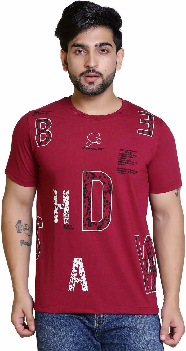 Greatman Maroon Printed Cotton Blend T Shirt (XXL) - JioMart
