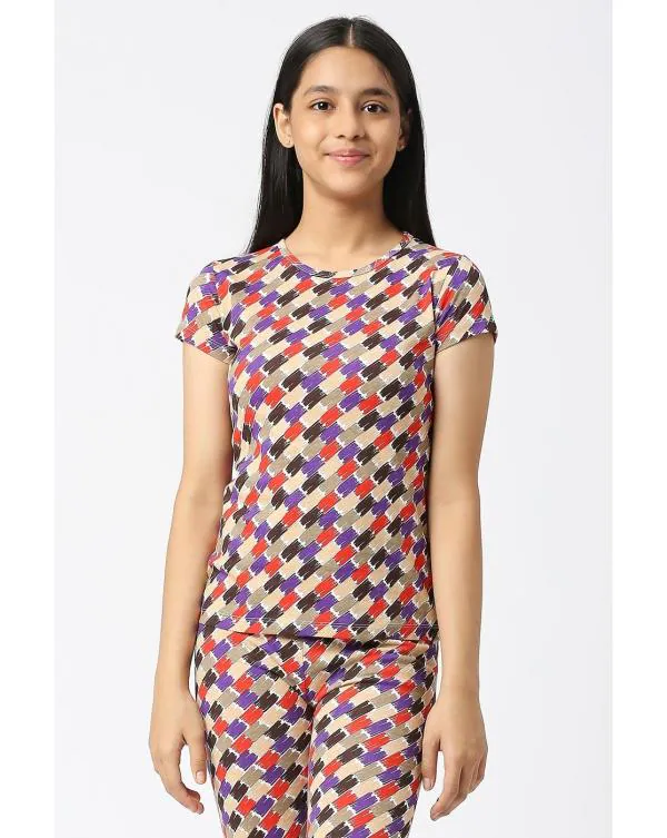 SINI MINI Round Neck With Half Sleeve Beige Girls Casual Pack of 1 Top ...