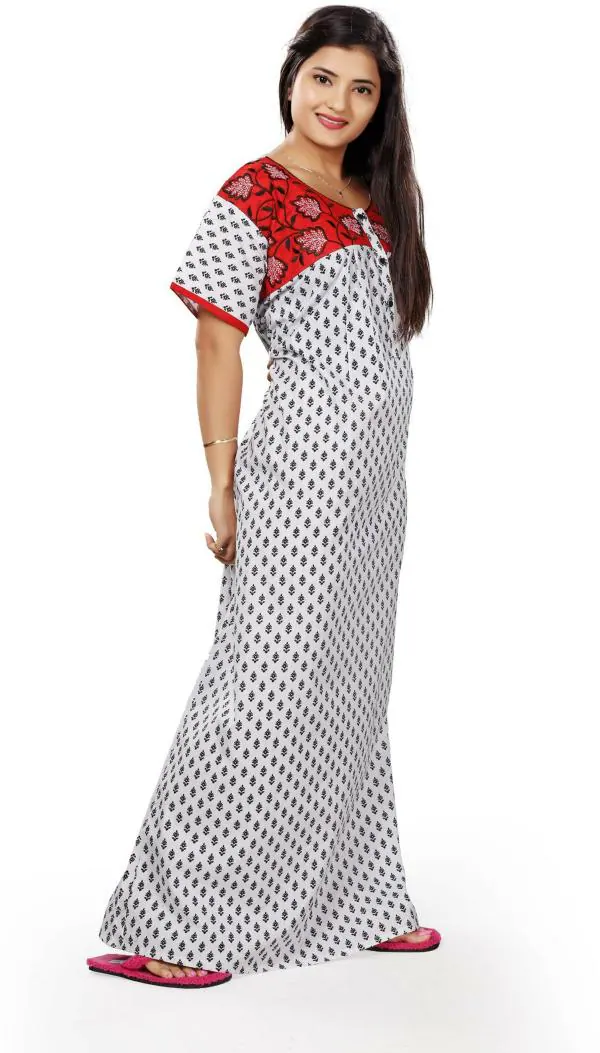 Ultraviolet Women White Floral Cotton Nighty - JioMart