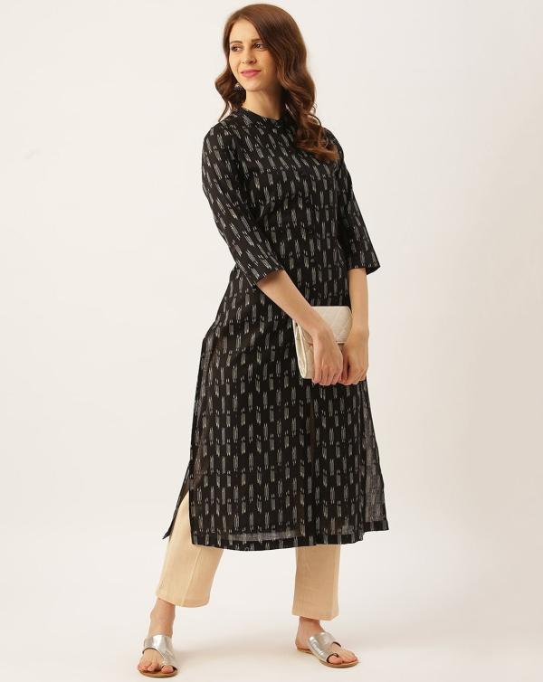Black Ikkat Front and Side Slit Kurta - JioMart