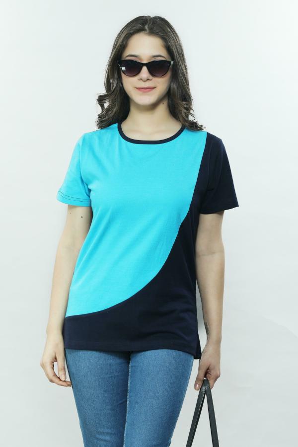 BASE 41 Women Light Blue Colorblock Hosiery T-shirt - JioMart