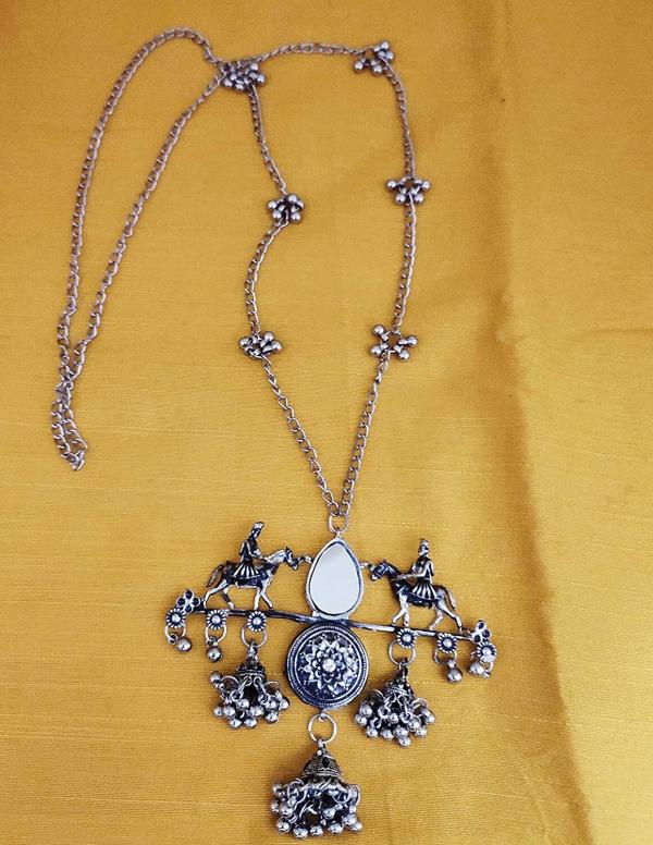 Total Fashion Afghani Style Oxidised Silver Chain Pandent Jewellery Necklace for Girls and ...