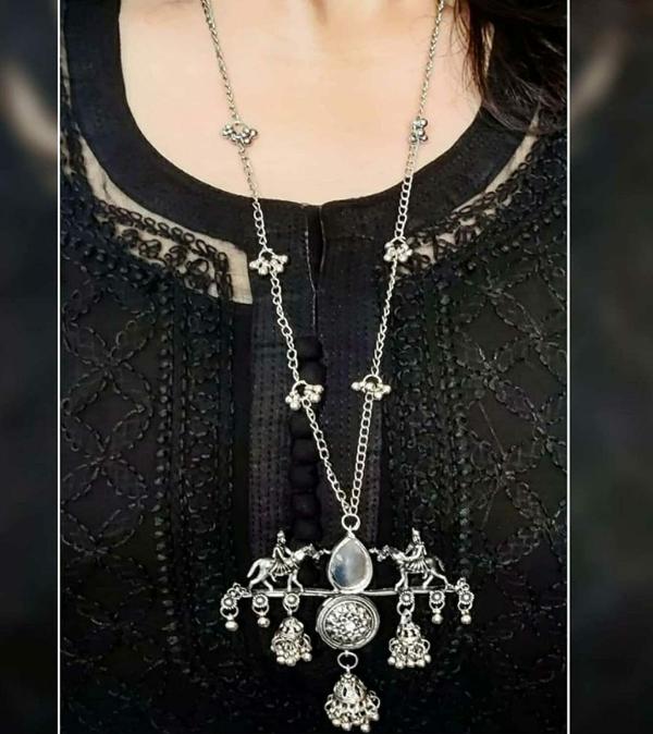 Total Fashion Afghani Style Oxidised Silver Chain Pandent Jewellery Necklace for Girls and ...