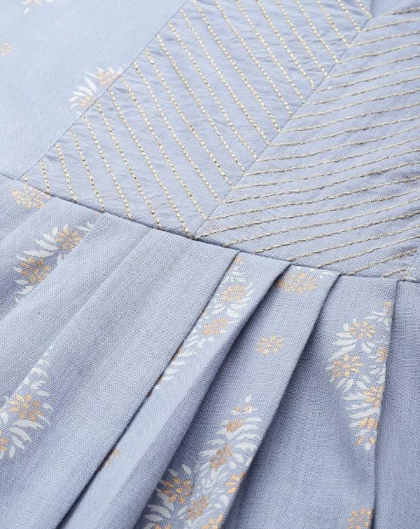 Blue Front Embroidery Yoke Kurta - JioMart