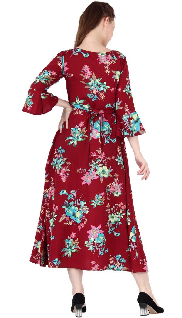 HUNOOR Womens Maroon Crepe Straight Gown - JioMart