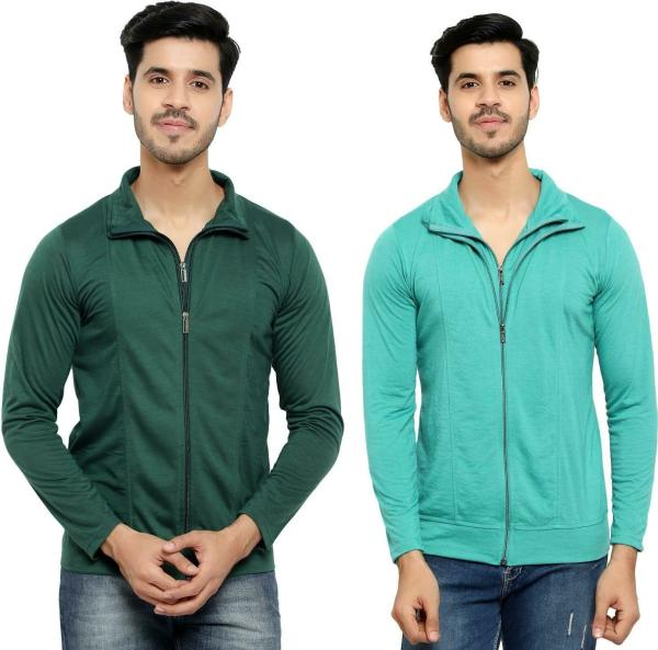 Bribzy Men Bottle Green, Rama Green Solid Cotton Blend Pack of 2 T ...