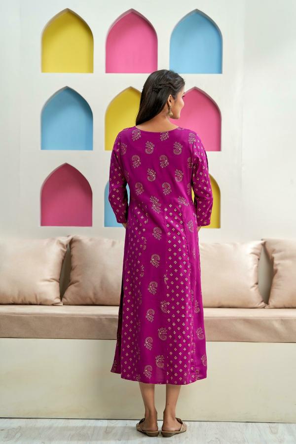 Sa Rasa Women Purple Printed Viscose Rayon Anarkali Kurta - JioMart