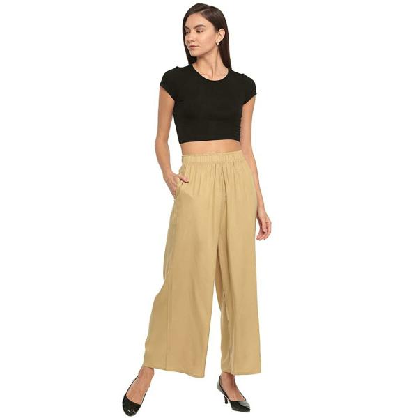 GO COLORS Women Gold Solid 100% Cotton Palazzos - JioMart