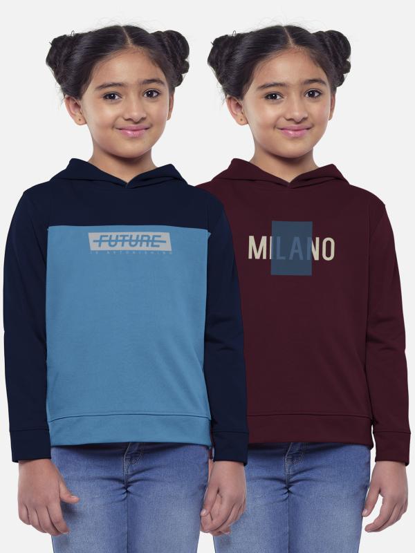 HELLCAT Pack of 2 Trendy Printed Full Sleeve Hooded Tshirt for Girls ...