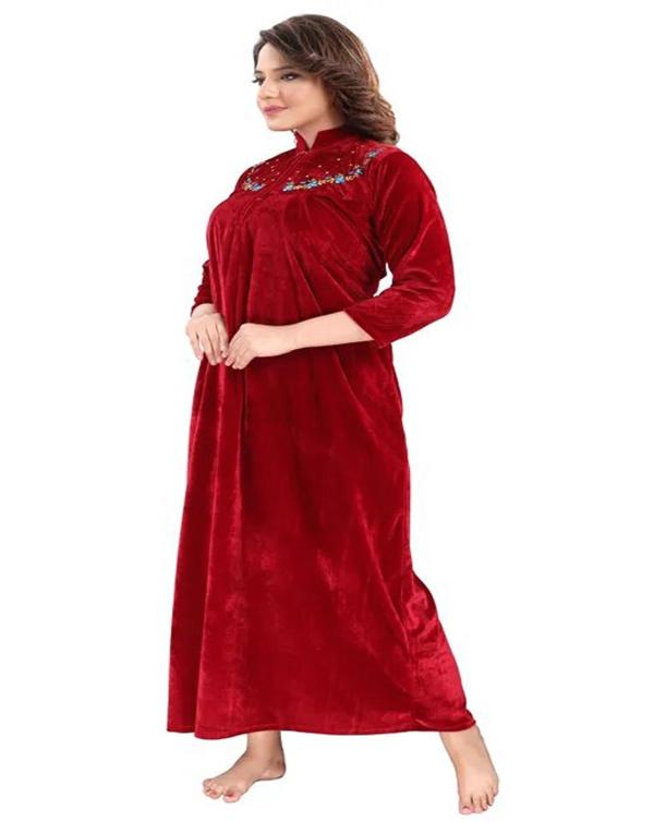 Women's Nighty Velvet Embroidered Maxi Nighty Combo Nightdress Nighty ...