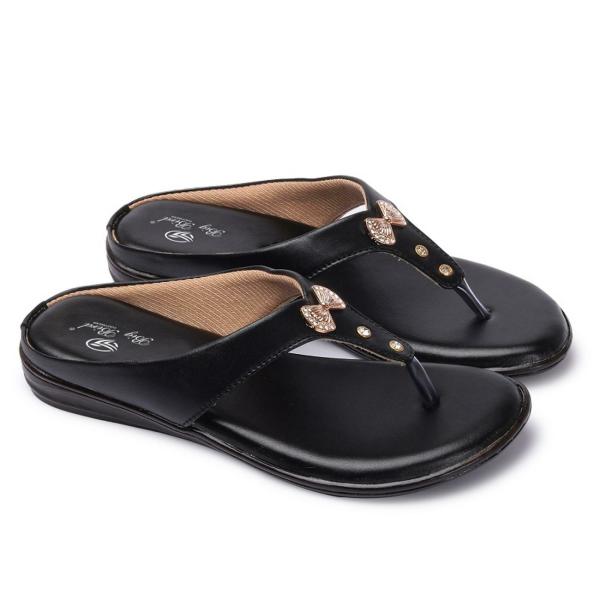 BIG BIRD Black Solid Synthetic Leather Slipper for Women - JioMart