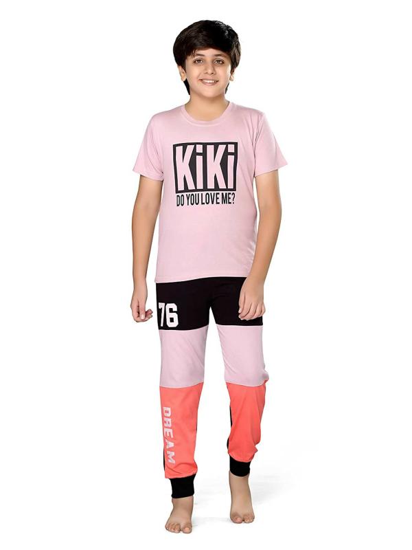 Kirasa Boys Pink Printed 100 percent Cotton Night Suit - 15-16Y - JioMart