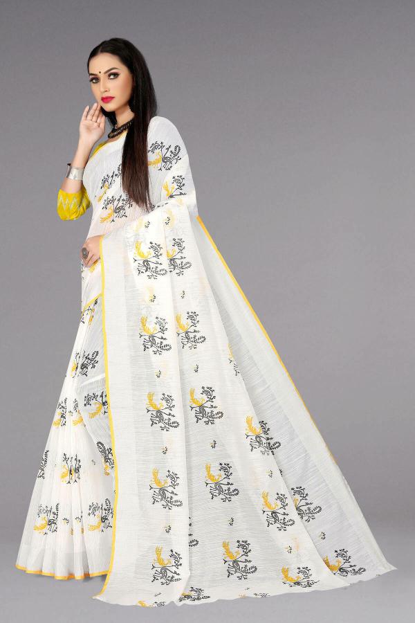 Jay Shree Womens Embroidered Cotton Linen Saree Yellow - JioMart