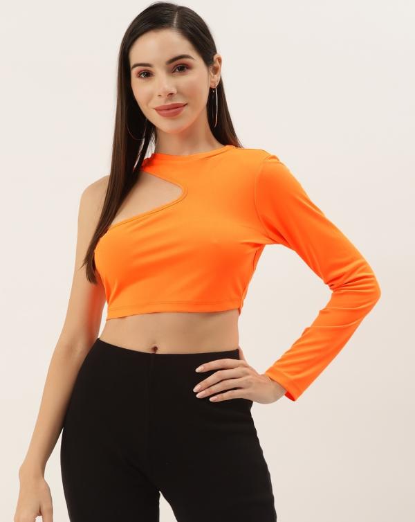 Neon Orange One Sleeve Crop Top - JioMart